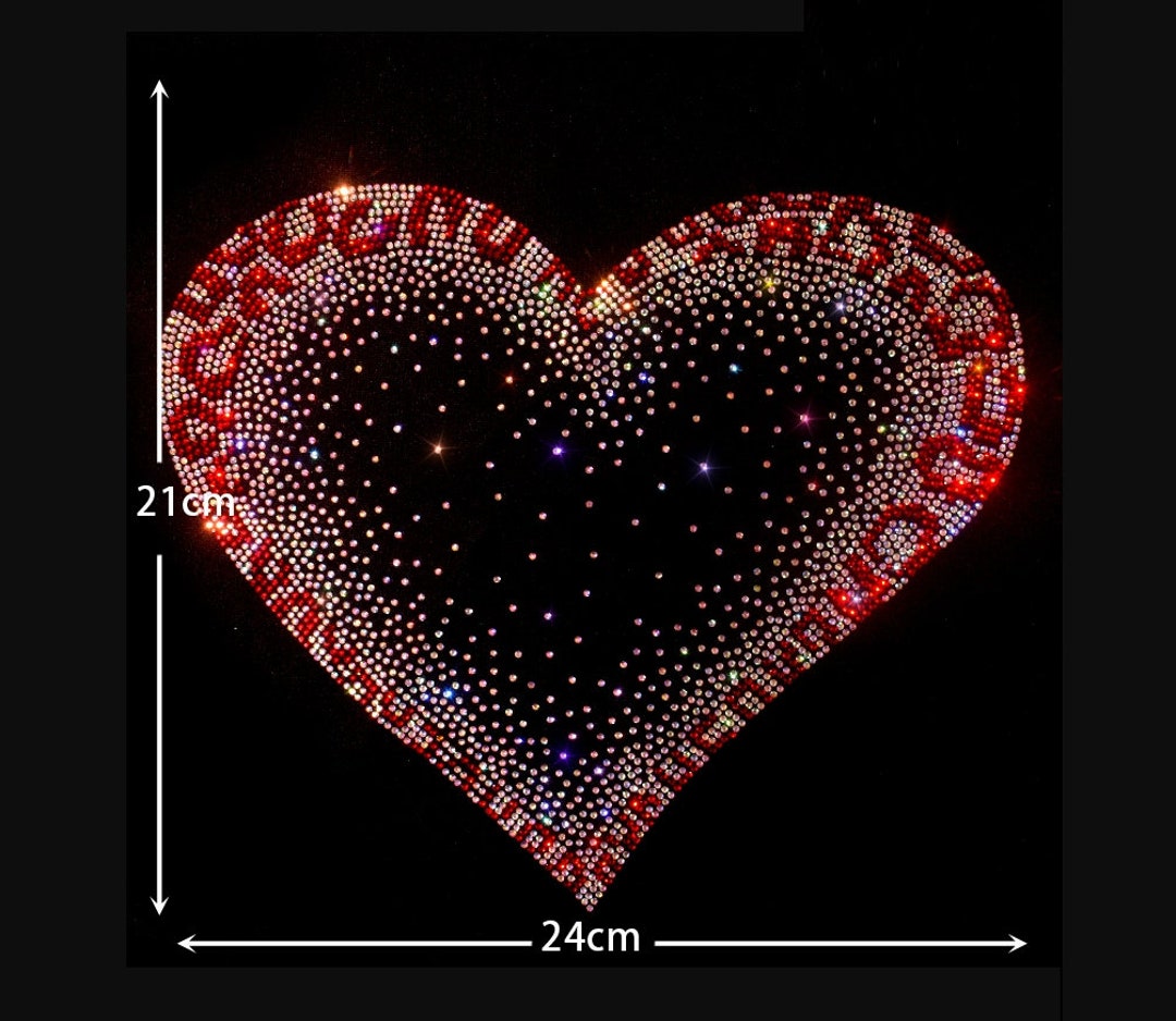Heart Rhinestone Transfer Bling Hot Fix Iron on Patch Motif Design ...