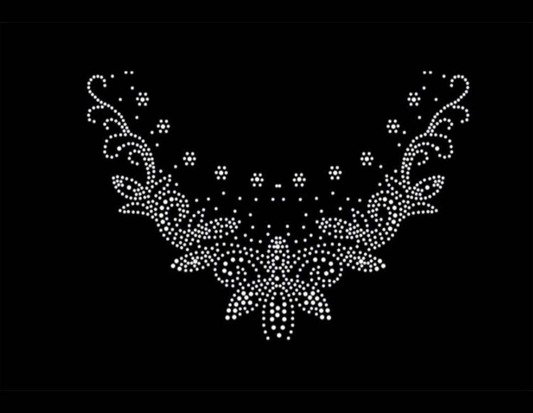 Flower Necklace Rhinestone Transfer Bling Hot Fix Iron on Patch Motif ...
