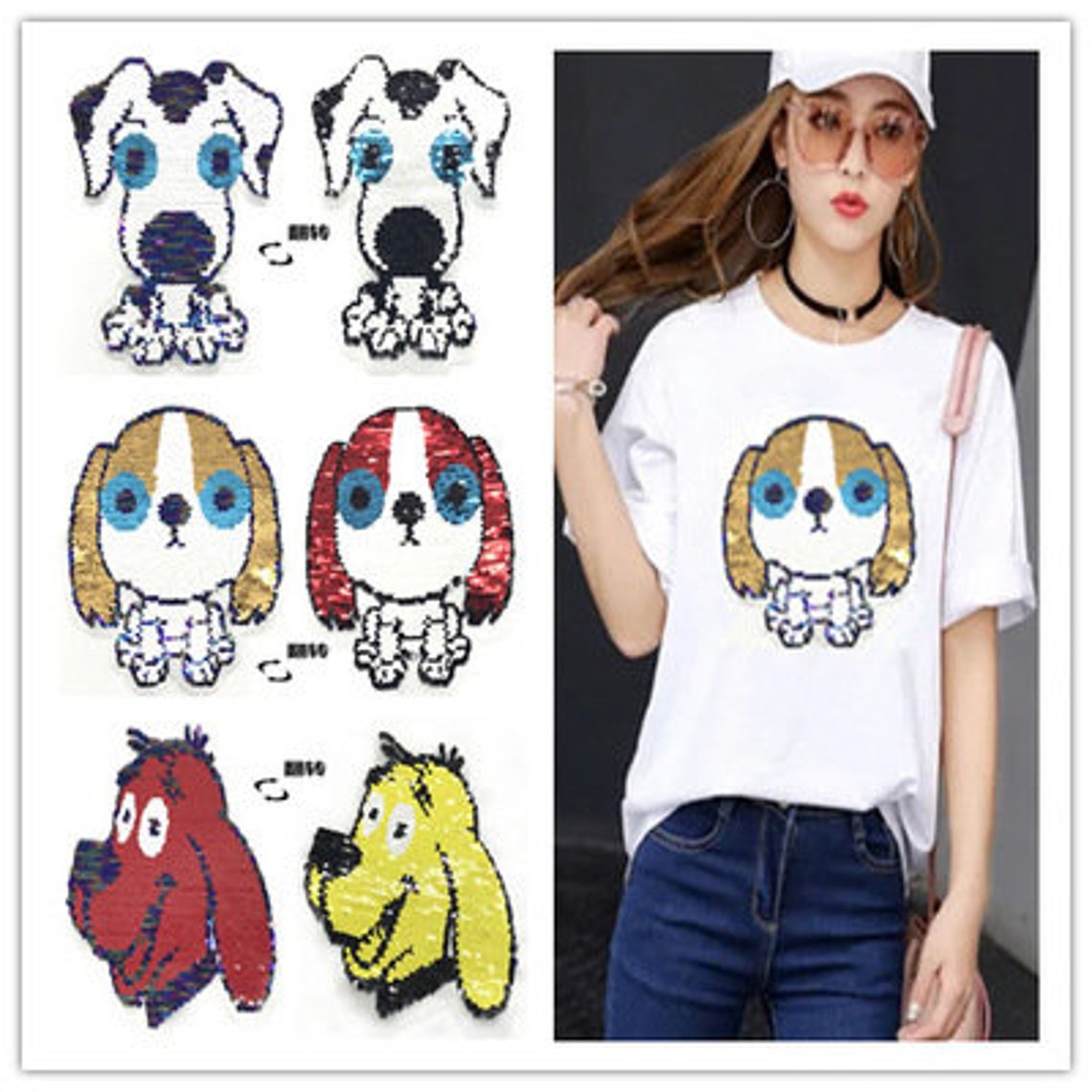 Dog Sequins Applique Reversible Sequin Patches Glitter Sew on - Etsy