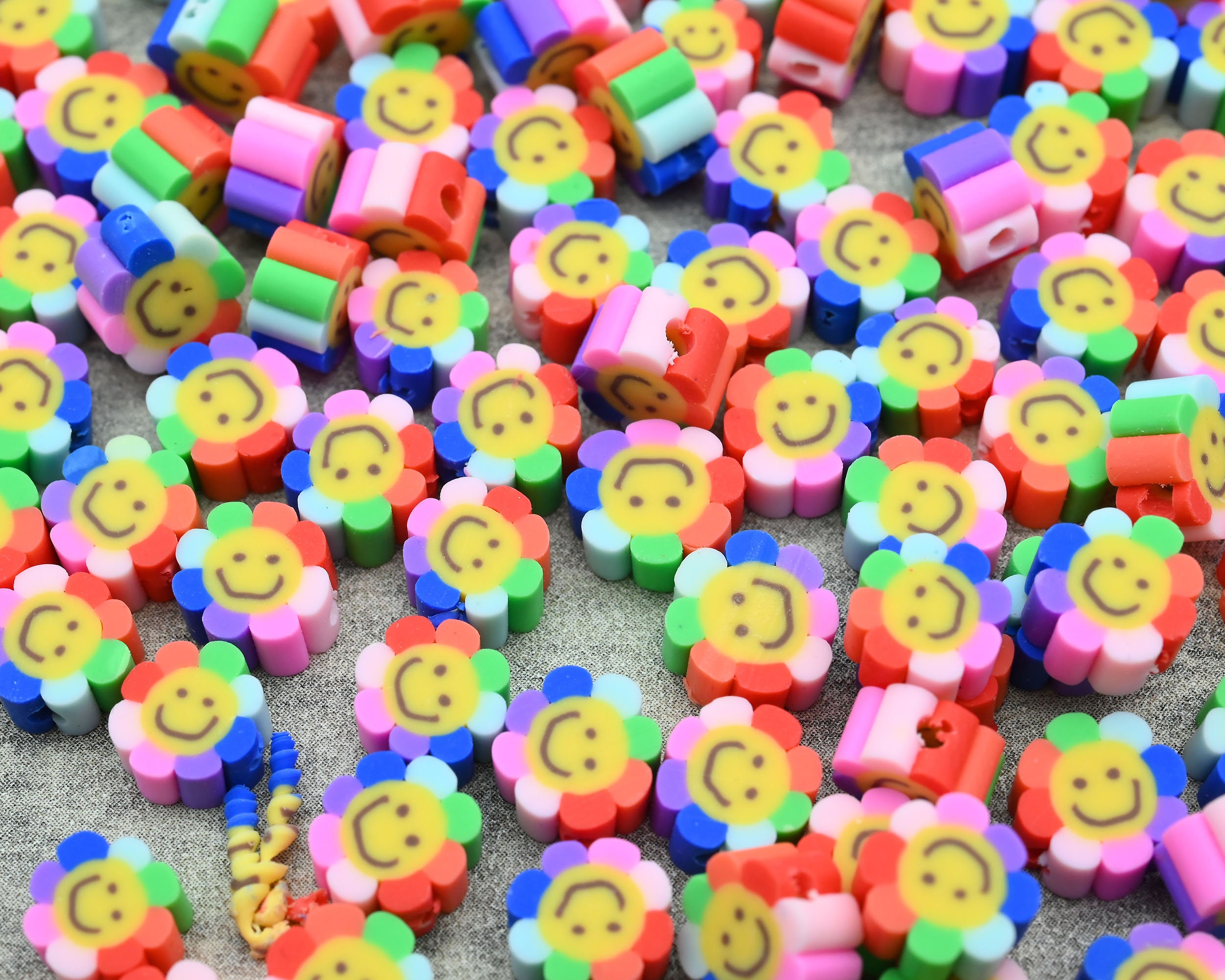 50 Pieces/10mm Flower Smiley Face Polymer Clay Beadsloose - Etsy