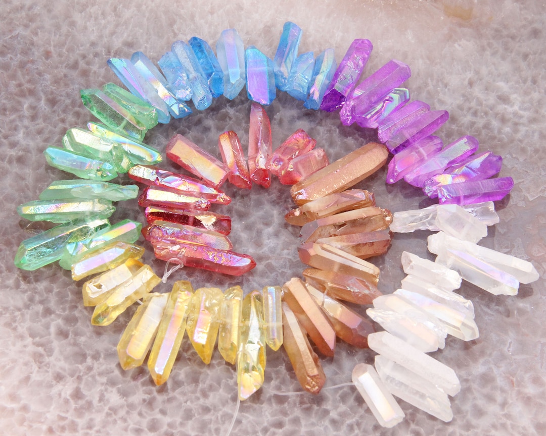 7 Colors Mix Crystal Bead,crystal Quartz Point Bead,top Drilled Rough ...