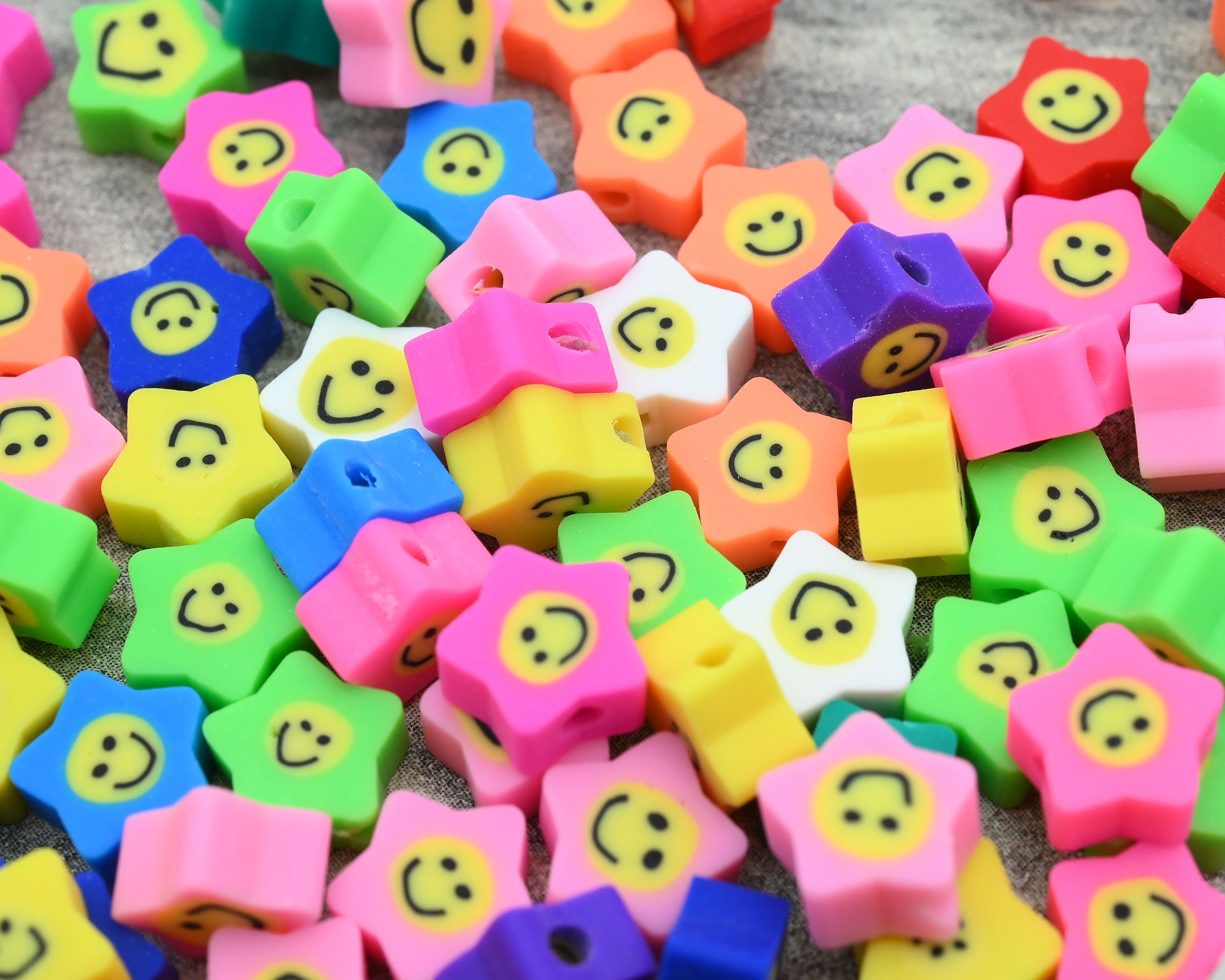 50 Pieces/10mm Star Smiley Face Polymer Clay Beads,loose Polymer Clay ...