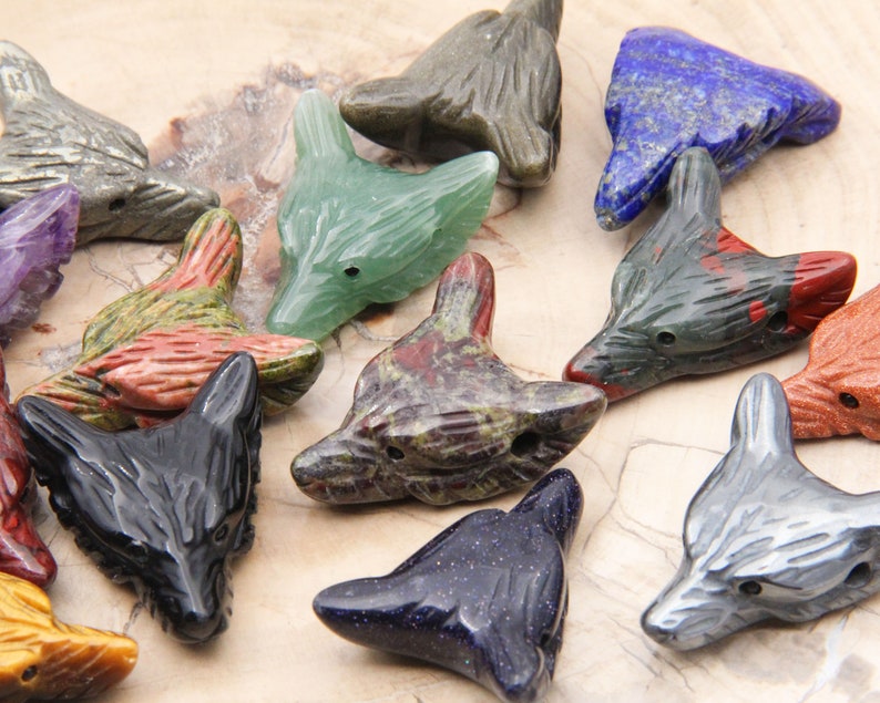 25 Kinds Wolf Head Gemstone Pendantsnatural - Etsy