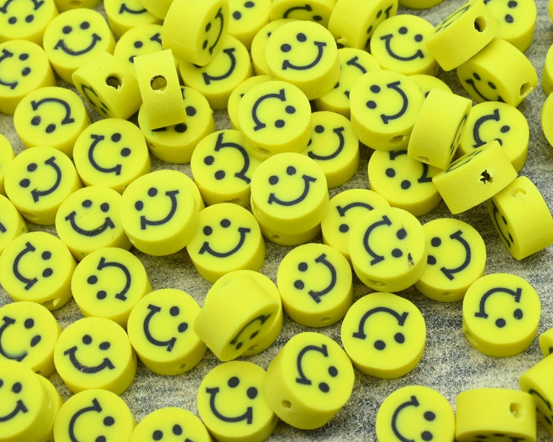 50 Pieces/10mm Smiley Face Polymer Clay Beadsloose Polymer - Etsy