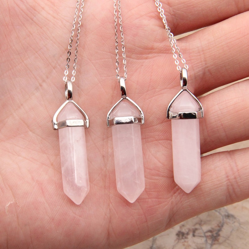 Collar de cuarzo rosa collar de cristales rosas collar de - Etsy España