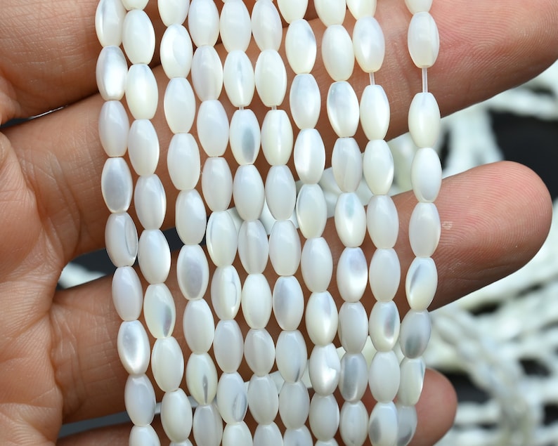 Perlmutt-Muschelperlen, natürliche weiße Muschel 5 x 8 MM Reisperlen ...
