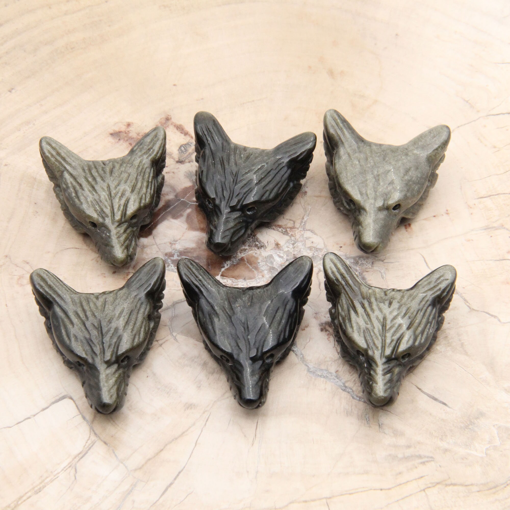 Gold Obsidian Wolf Head PendantsWolf Head Charms | Etsy