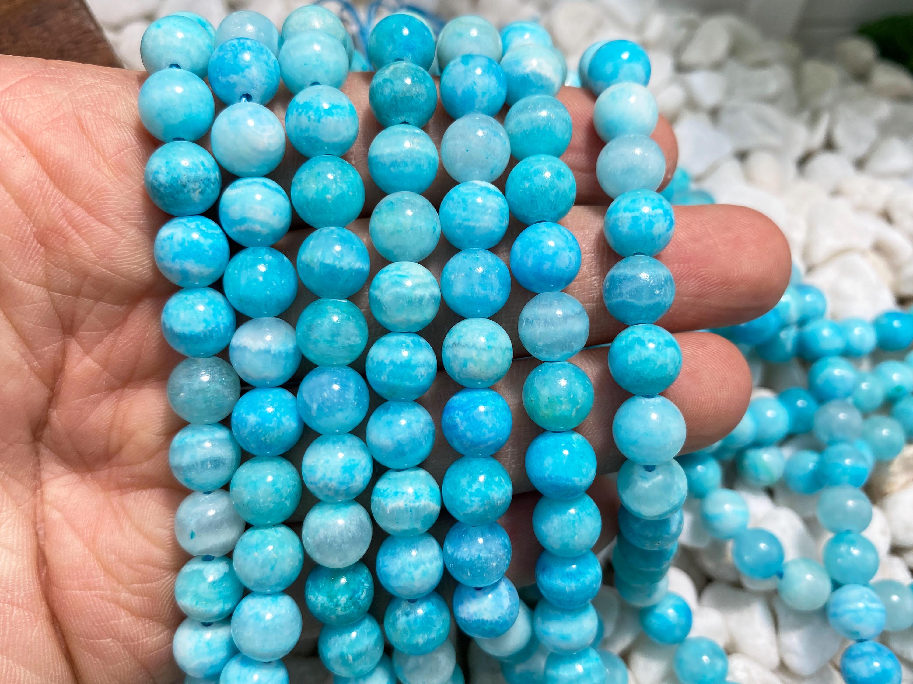 Natural Blue Hemimorphite Smooth Round Beads Loose Gemstone Crystal for ...
