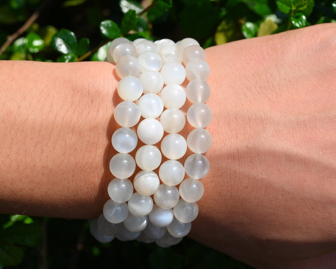 Natural White Moonstone Stretchy Bracelet,handmade Women/men Bracelet ...