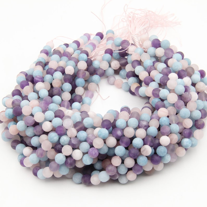 Matte Crystals Round Beads,amethyst/rose Quartz/aquamarine Mix Round ...