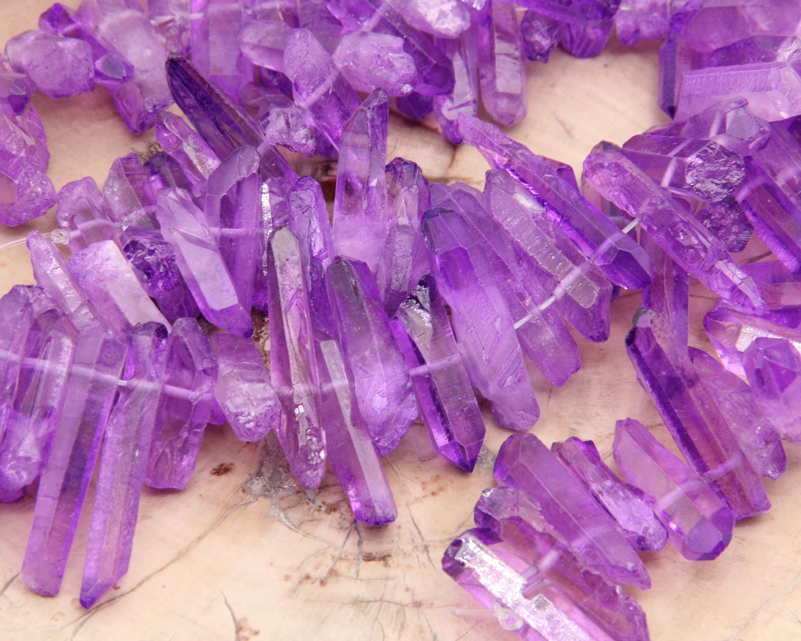 15.9 Inch Natural Purple Crystals Quartz Point Beads,rough Crystals ...