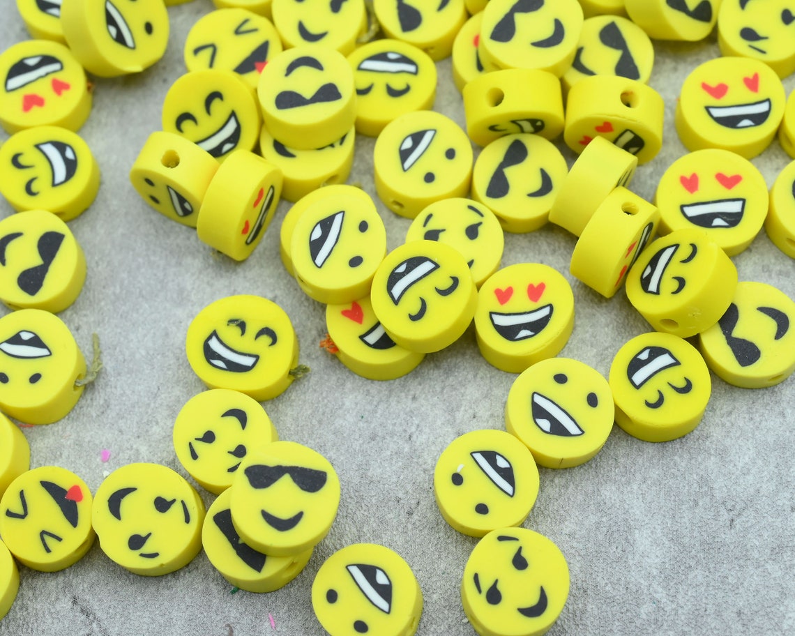 50 Pieces/10mm Smiley Polymer Clay Beads,loose Polymer Clay Beads,for ...