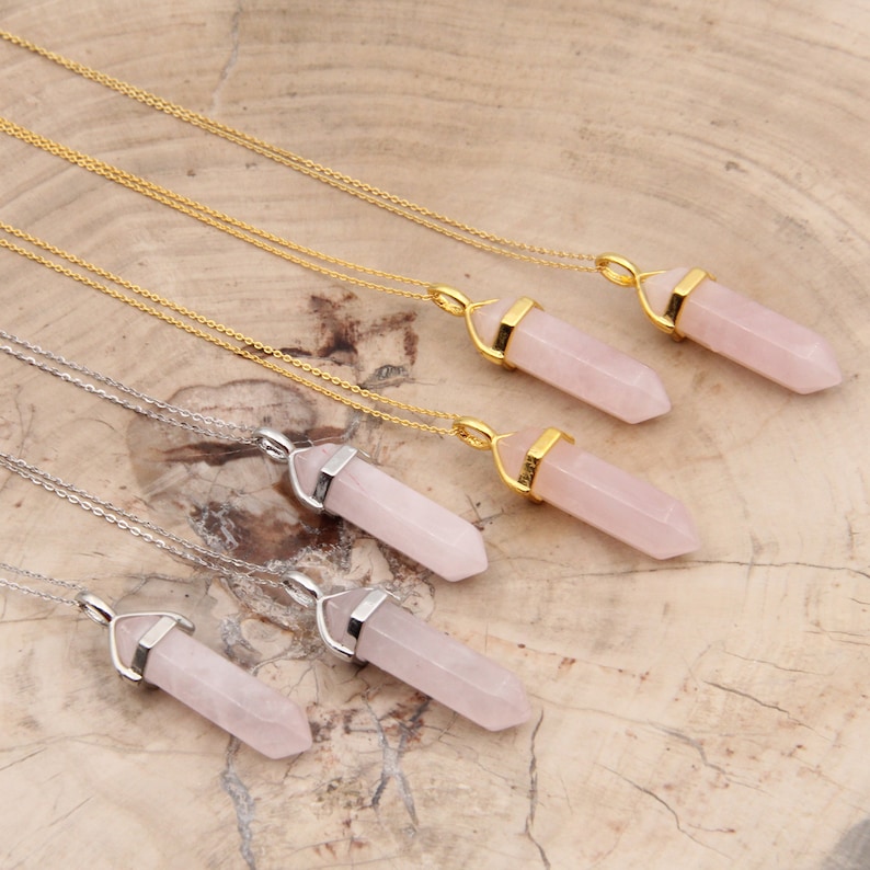 Collar de cuarzo rosa collar de cristales rosas collar de - Etsy España