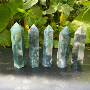 3.0-3.5 Inches Natural Moss Agate Tower,metaphysical and Home Decor ...
