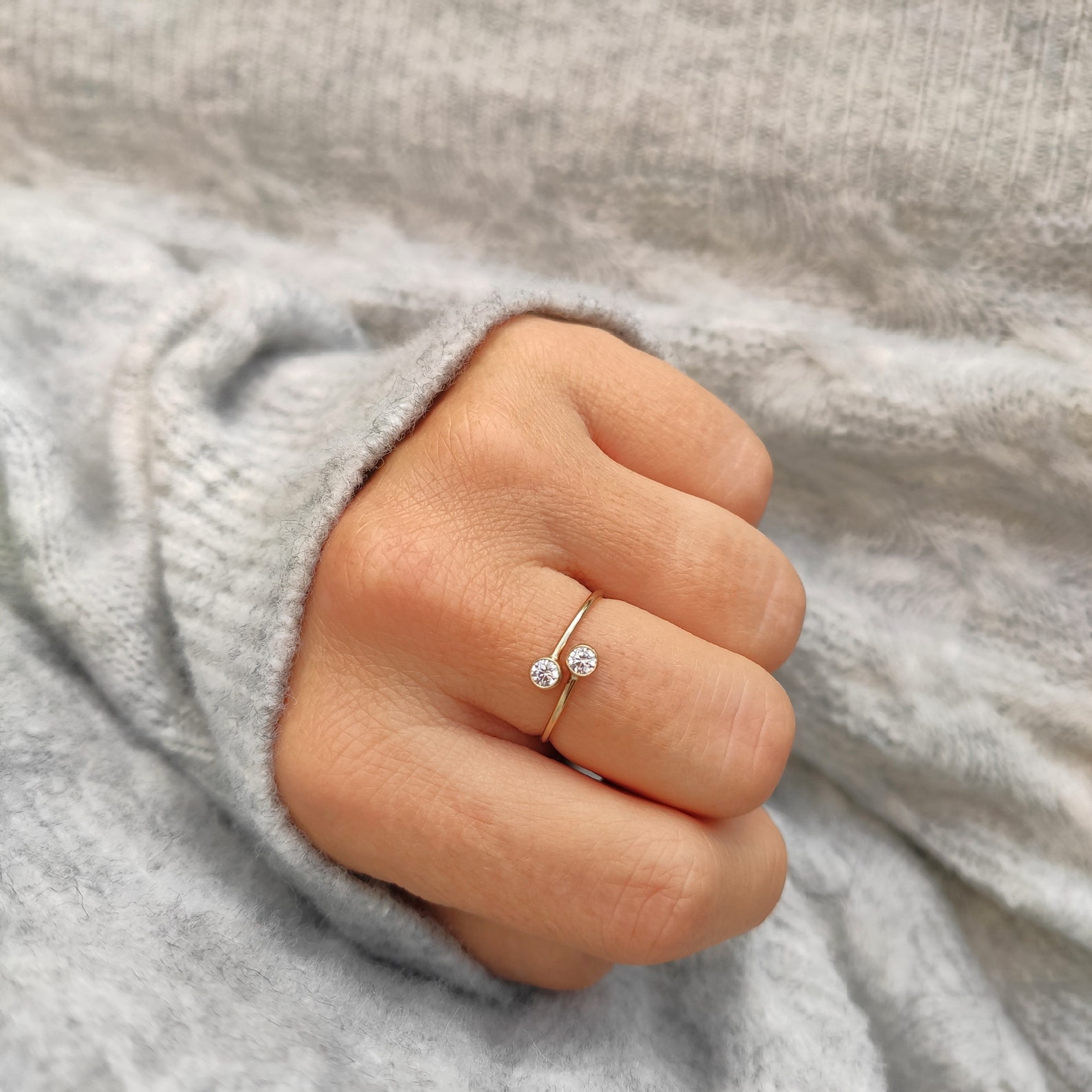 IRIS 14K Gold Filled Adjustable Ring, Cubic Zirconia Ring, Dainty Gold ...
