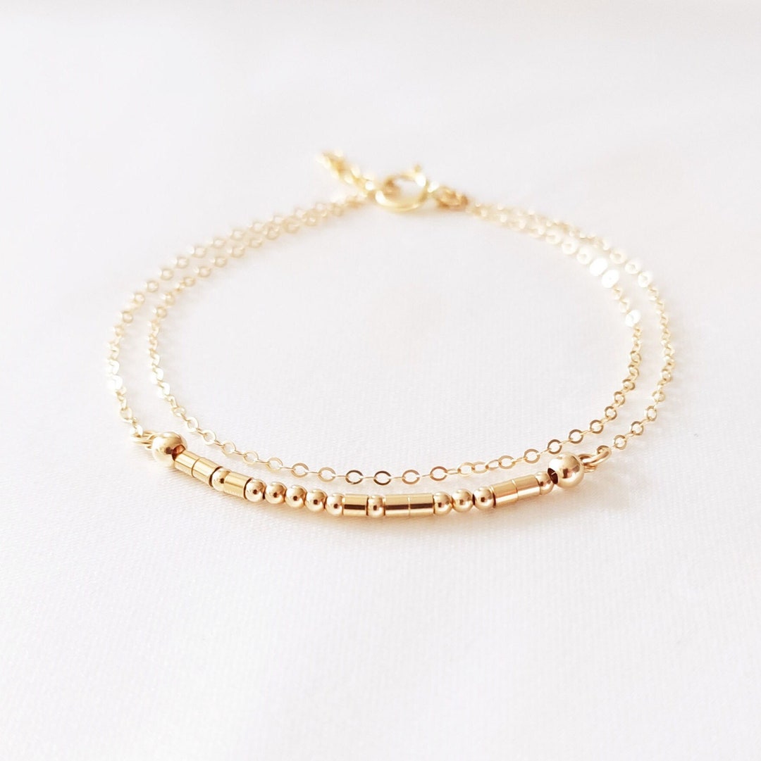 14K Gold Filled Morse Code Bracelet, Secret Message, Dainty ...