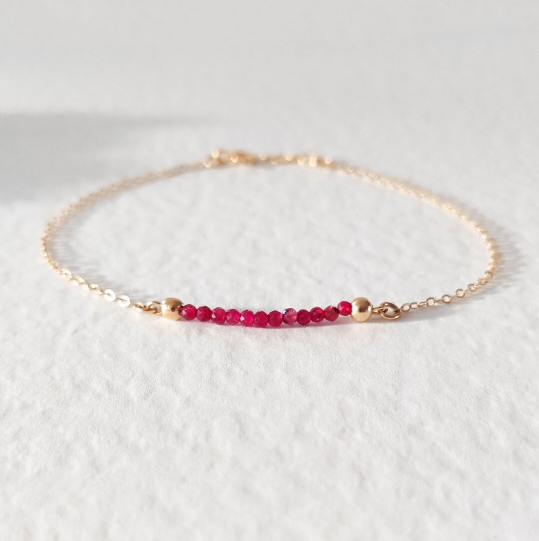 Ruby Birthstone Bracelet: Gemstone Bar Bracelet, 14K Gold Filled or ...