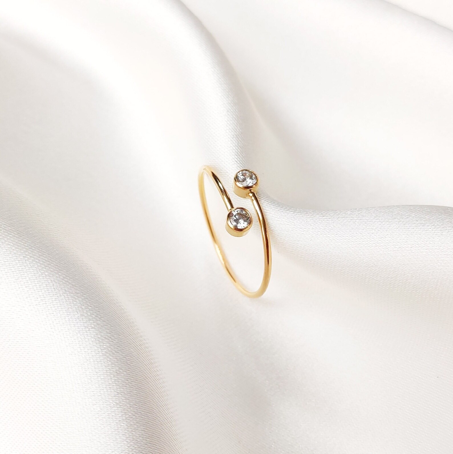 IRIS 14K Gold Filled Adjustable Ring, Cubic Zirconia Ring, Dainty Gold ...