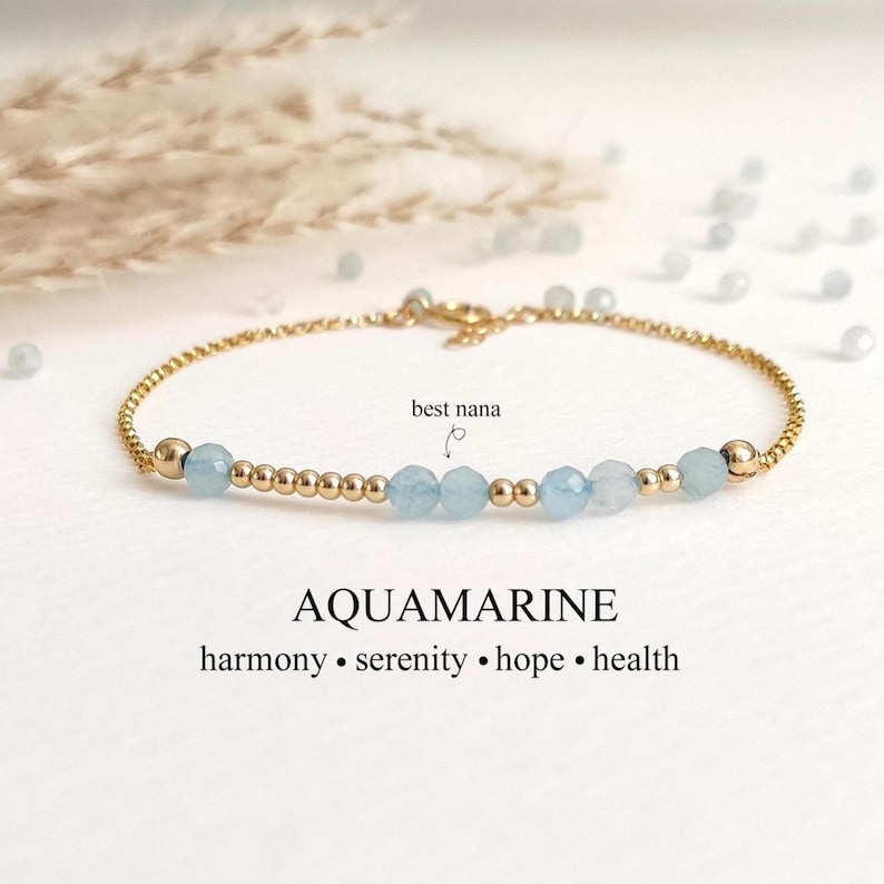 Morse Code Aquamarine Bracelet: March Birthstone, 14K Gold Filled ...