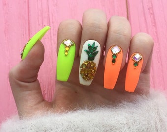 Fake nails nail art | Etsy