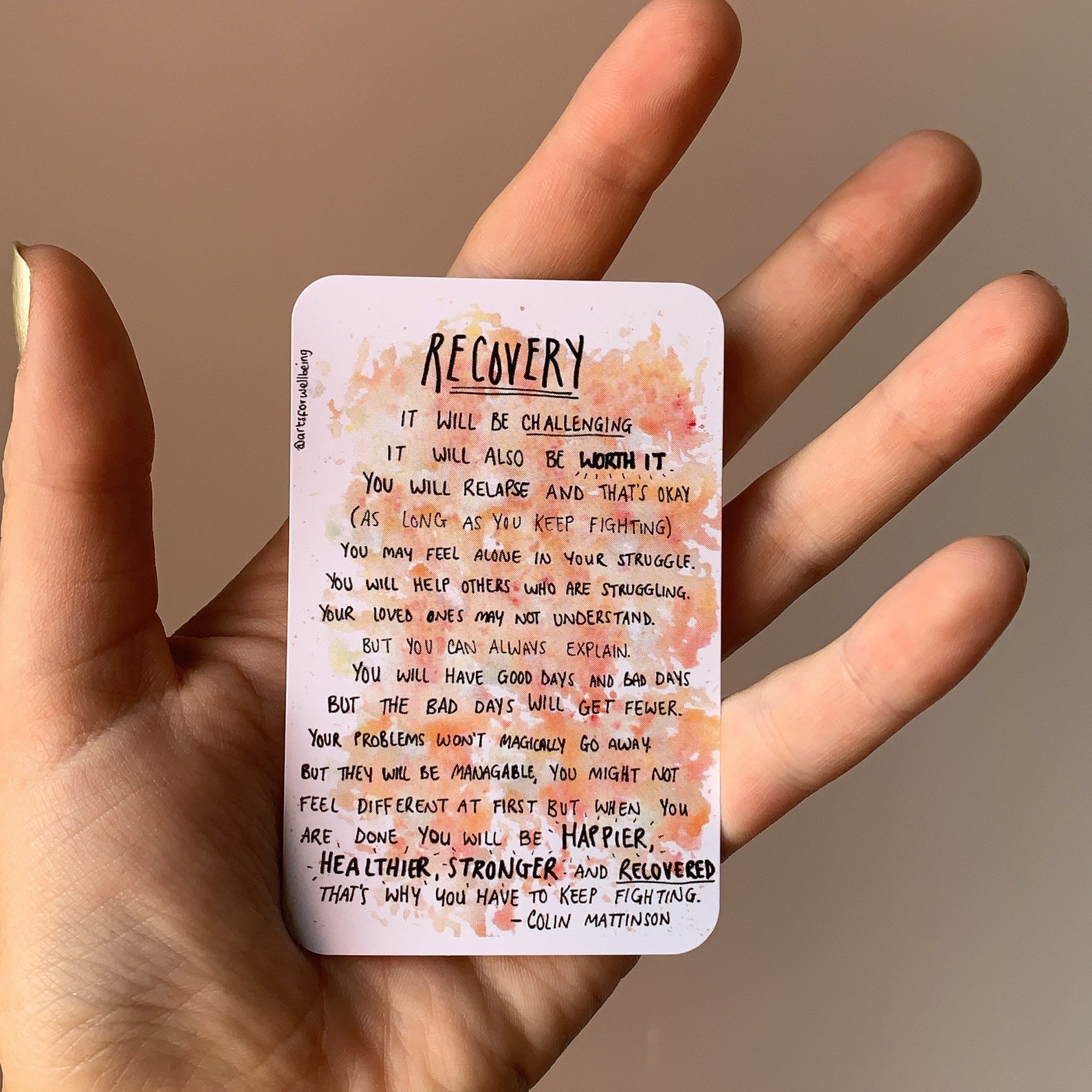 Pocket-sized Recovery Reminder mini art print of quote | Etsy