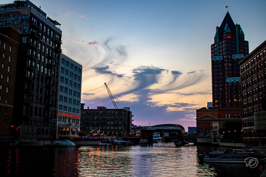 Beautiful Sunset Over Milwaukee River - Purple and Yellow Sky 18" X 24 ...