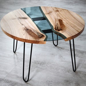 Custom River Table, Ash River Coffee Table With Hairpin Legs, Round ...