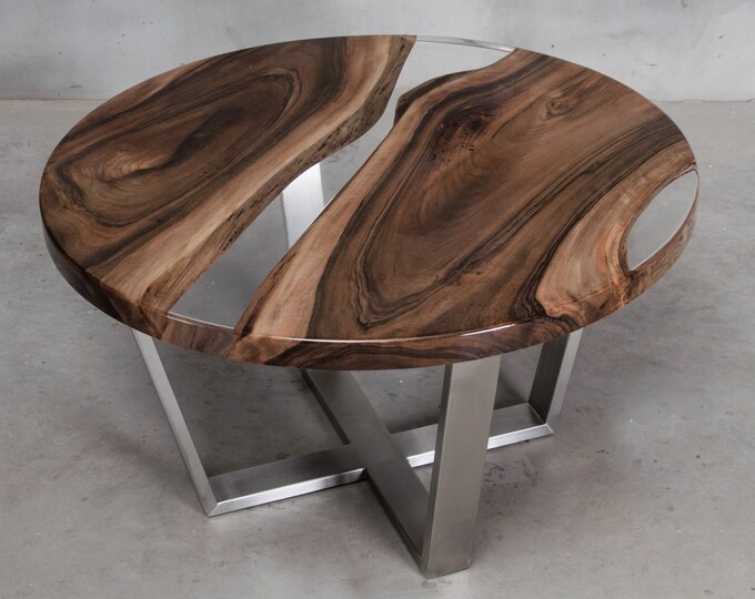Custom Resin Table Made of European Walnut Round Live Edge | Etsy