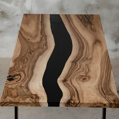 Live Edge Walnut River Table With Black Epoxy Resin - Etsy