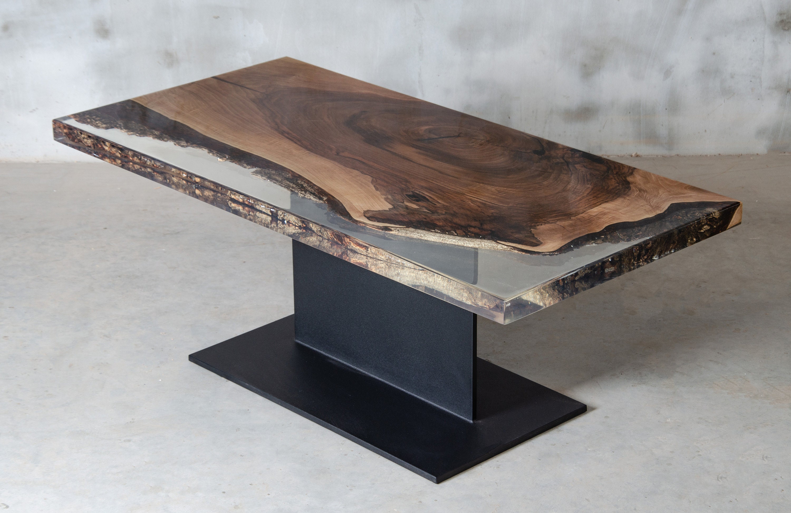 Custom resin table walnut coffee table with crystal | Etsy