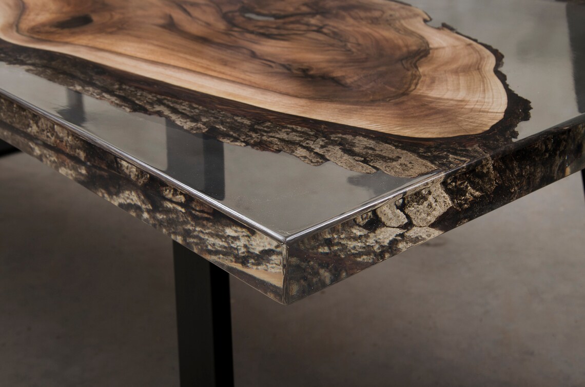 Personalised epoxy table made of two walnut slabs crystal | Etsy