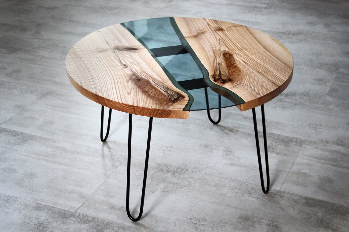 Custom River Table, Ash River Coffee Table With Hairpin Legs, Round ...