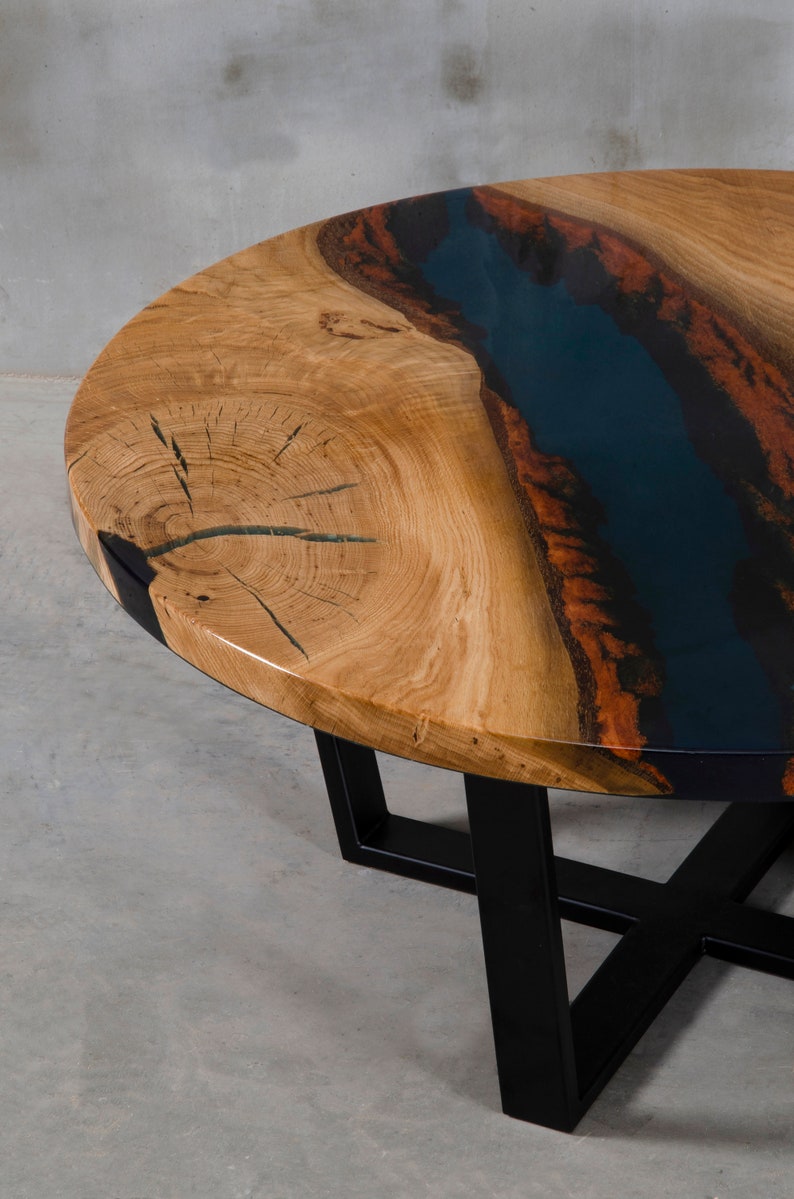 Custom Resin Table Made of Oak Dark Blue UV Resin Wooden | Etsy