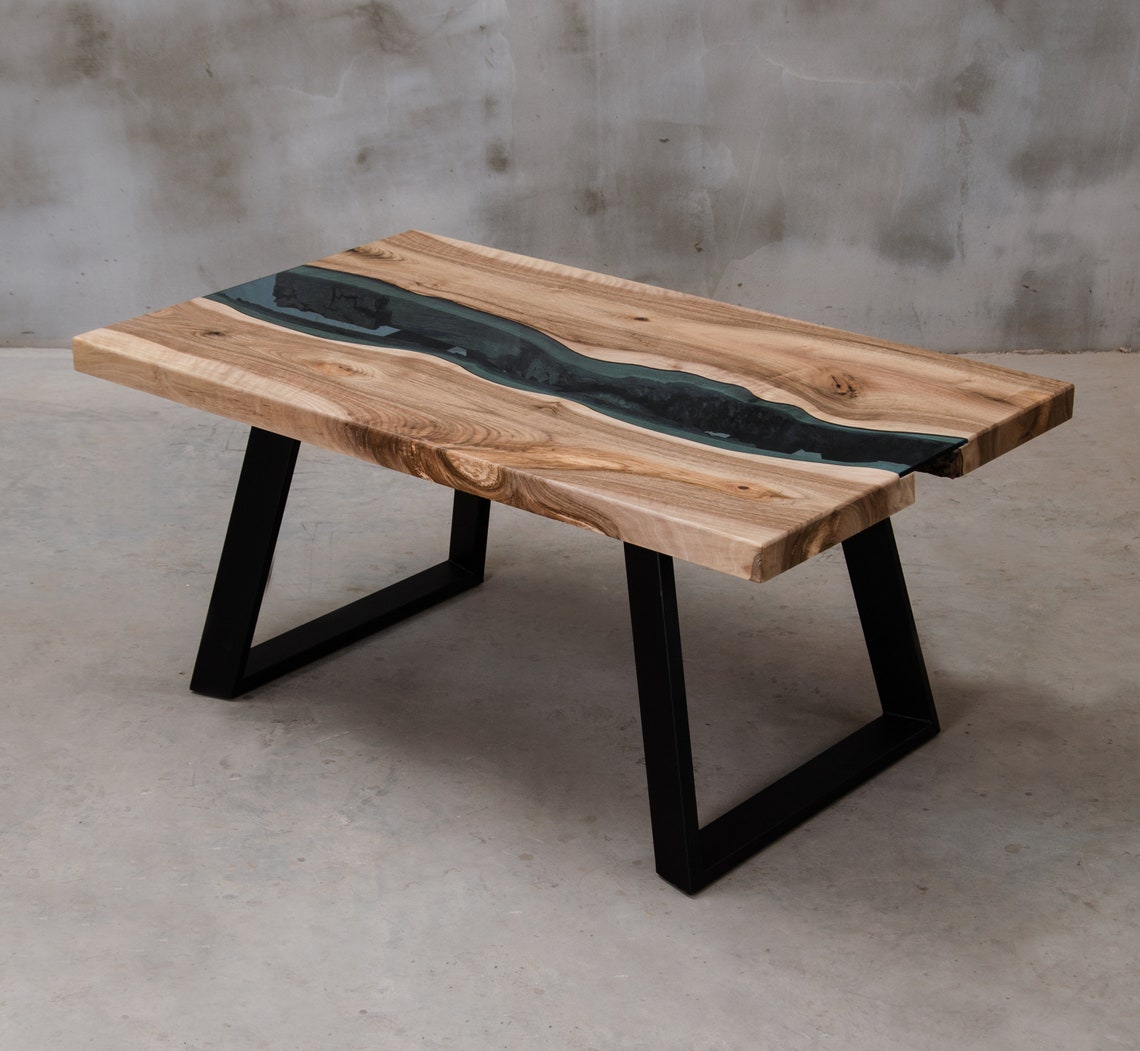Custom Live Edge Table With Blue Glass River Table Walnut | Etsy