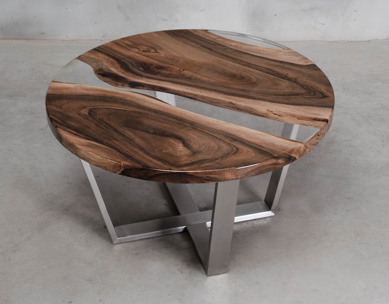 Custom resin table made of European walnut round live edge | Etsy