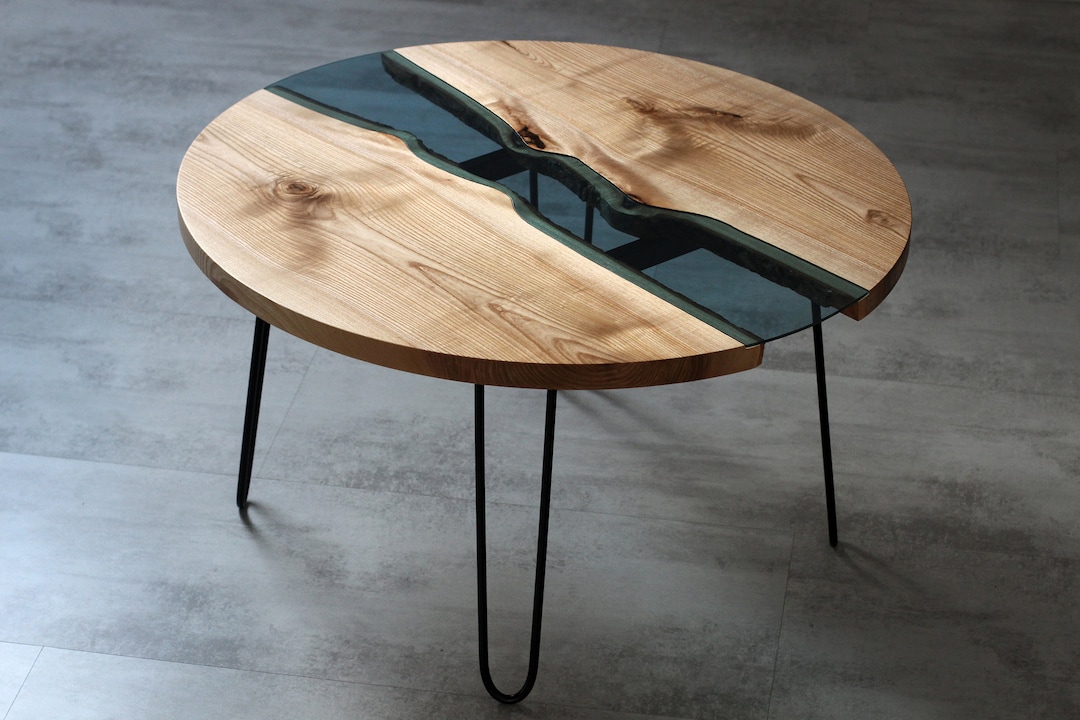 Custom River Table, Round River Coffee Table Made of Ash, Round Live ...