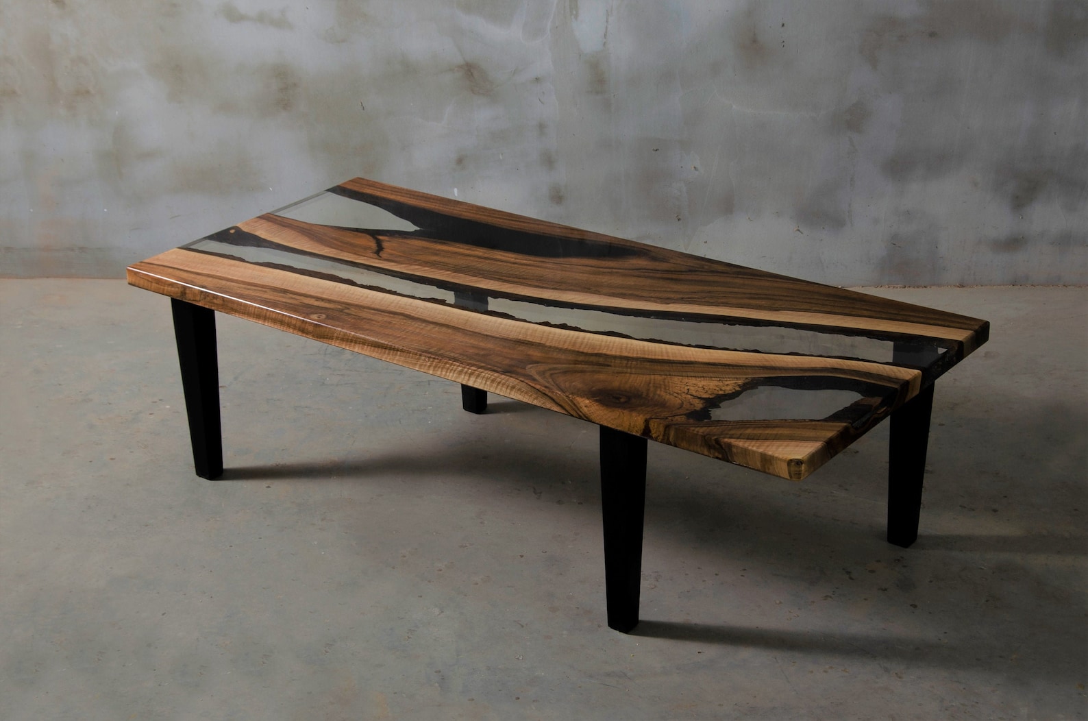 Custom Live Edge Coffee Table Made of Walnut, Crystal Transparent UV ...