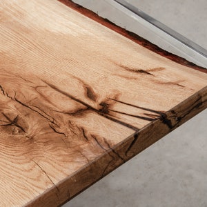 Custom UV Resin Table Made of Oak Wood, Solid Live Edge Table, Epoxy ...