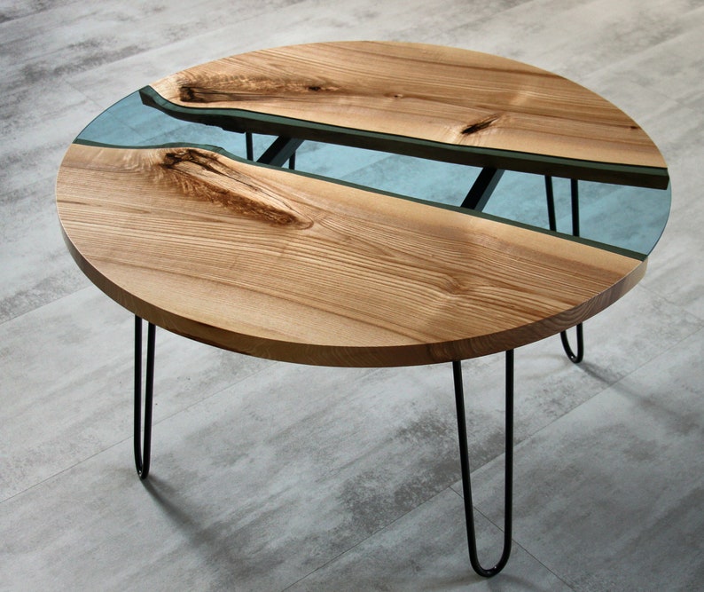 Custom River Table, Ash River Coffee Table With Hairpin Legs, Round ...