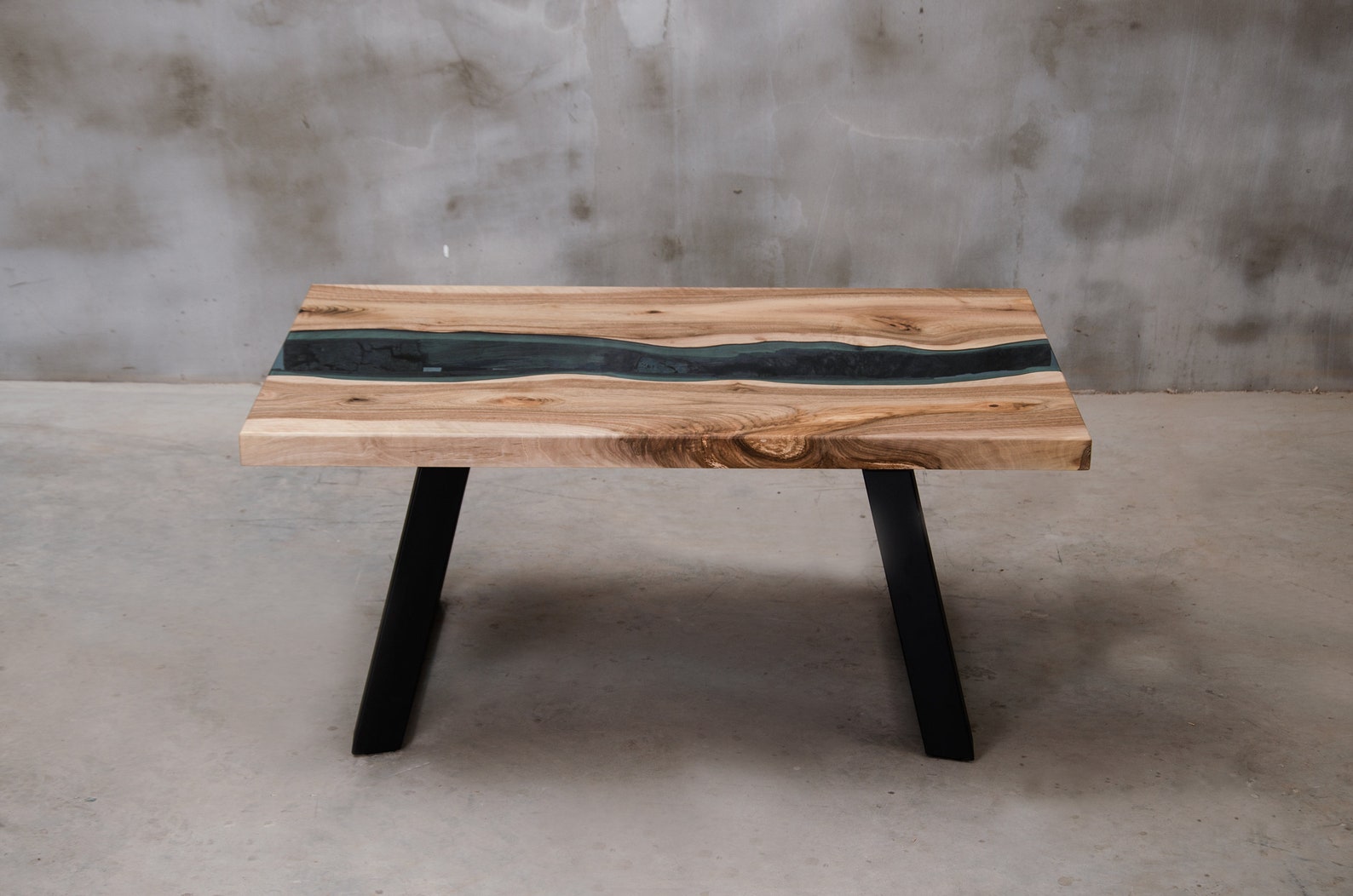 Custom Live Edge Table With Blue Glass River Table Walnut | Etsy