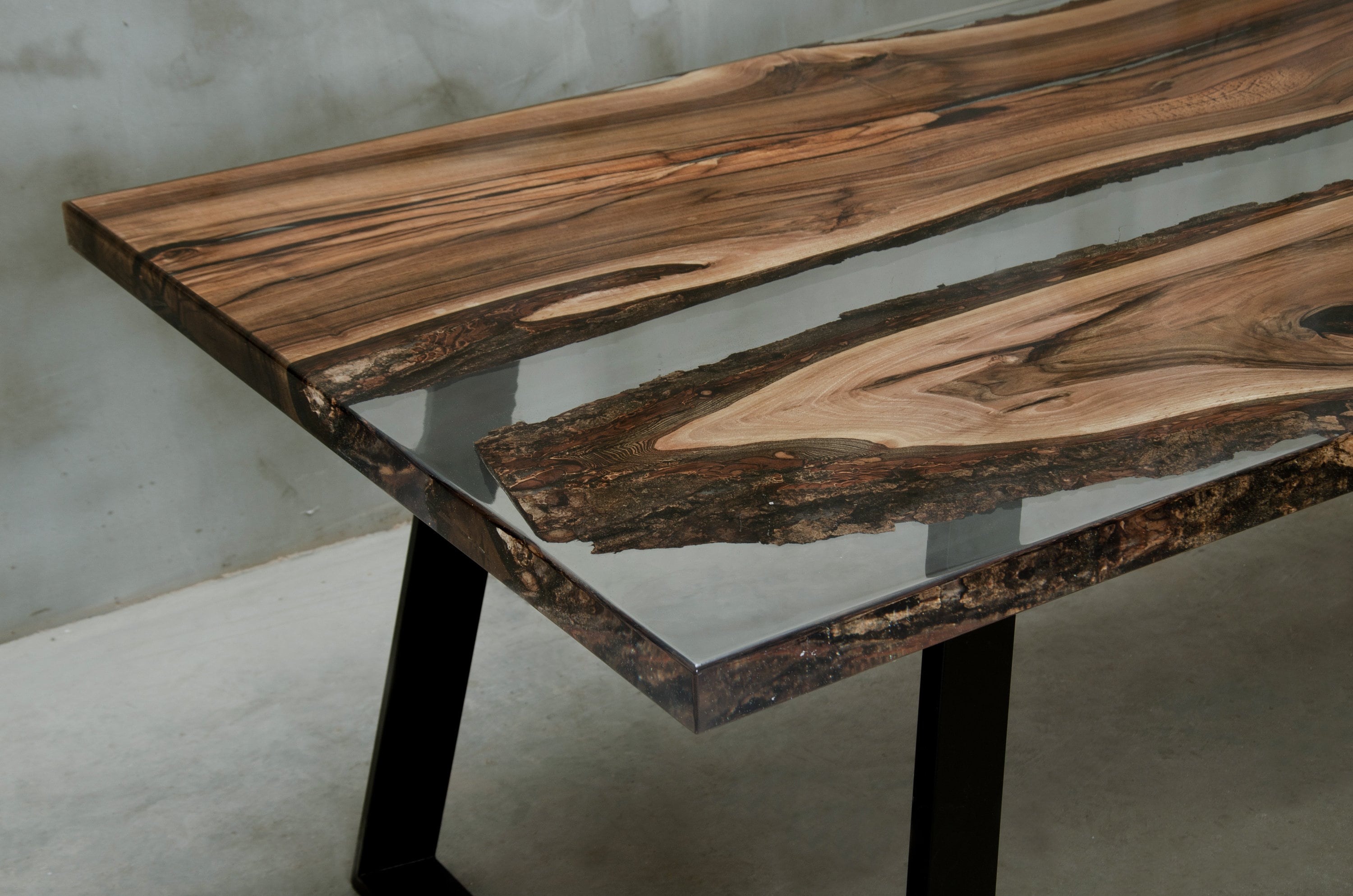 Custom Epoxy Table Made of Two Walnut Slabs, Crystal Transparent Uv ...