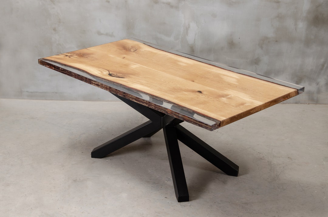 Custom UV Resin Table Made of Oak Wood, Solid Live Edge Table, Epoxy ...