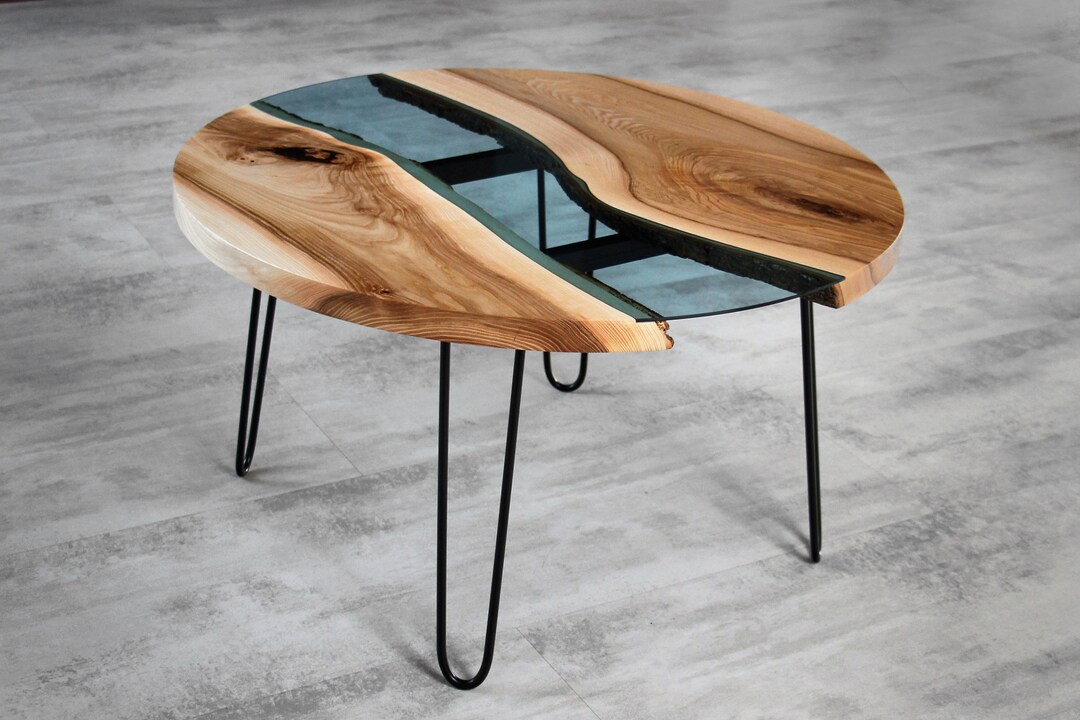 Personalised River Table, Ash River Coffee Table With Hairpin Legs ...