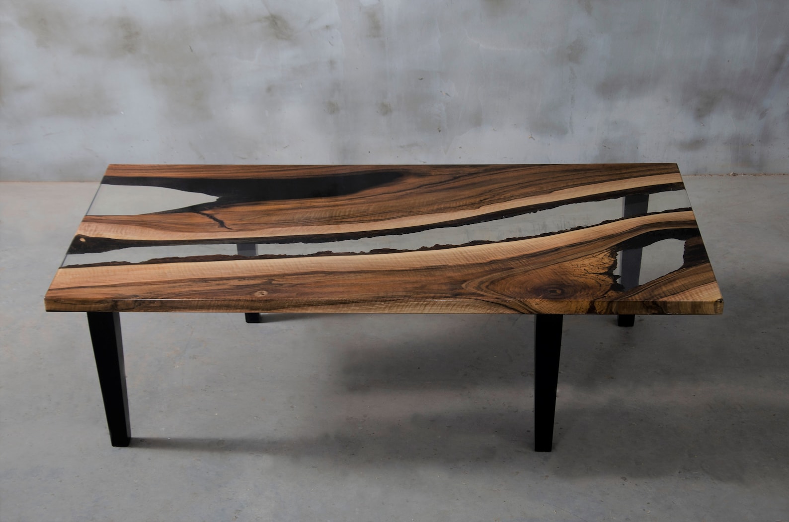 Custom Live Edge Coffee Table Made of Walnut, Crystal Transparent UV ...