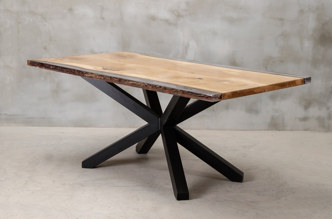 Custom UV Resin Table Made of Oak Wood, Solid Live Edge Table, Epoxy ...