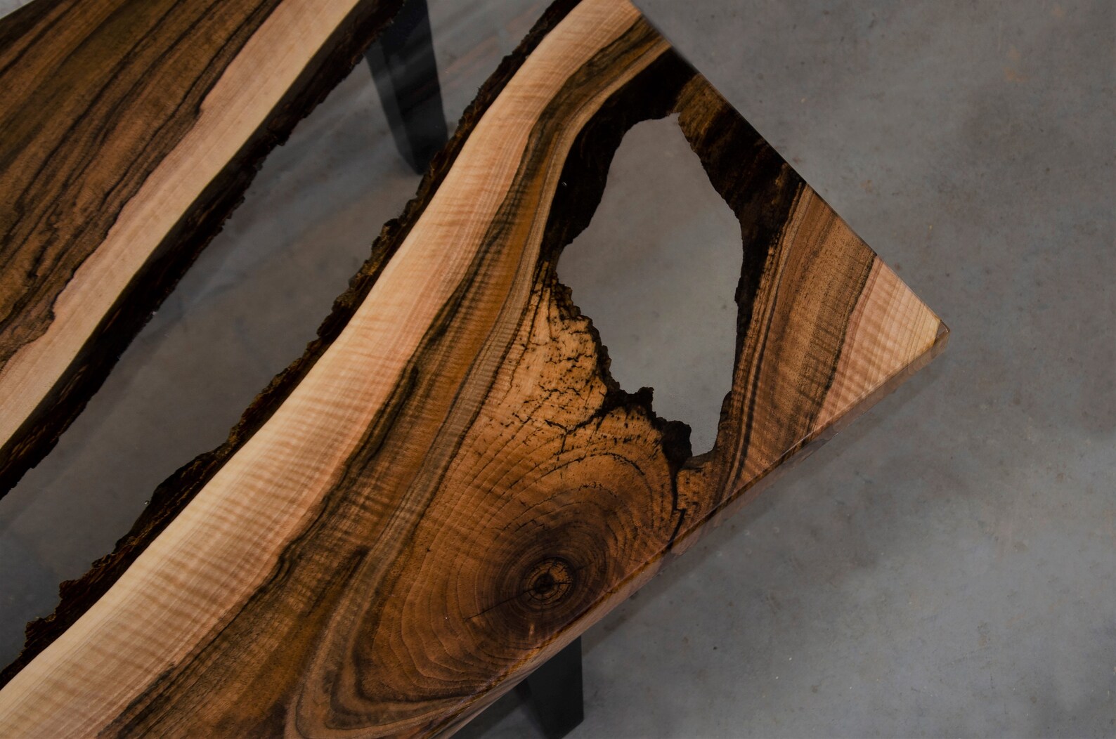 Custom Live Edge Coffee Table Made of Walnut, Crystal Transparent UV ...