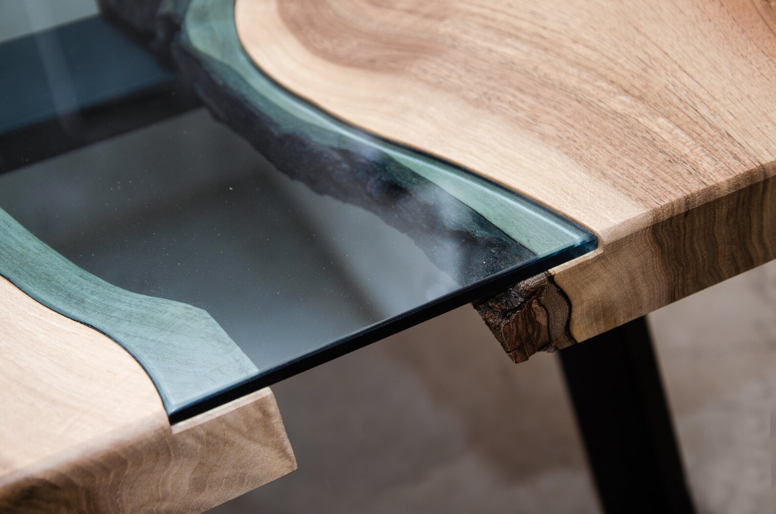 Custom Live Edge Table With Blue Glass River Table Walnut | Etsy