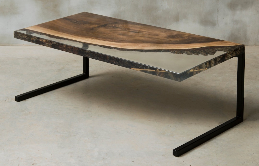 Epoxy Resin Coffee Table, Walnut Coffee Table With Crystal Transparent ...