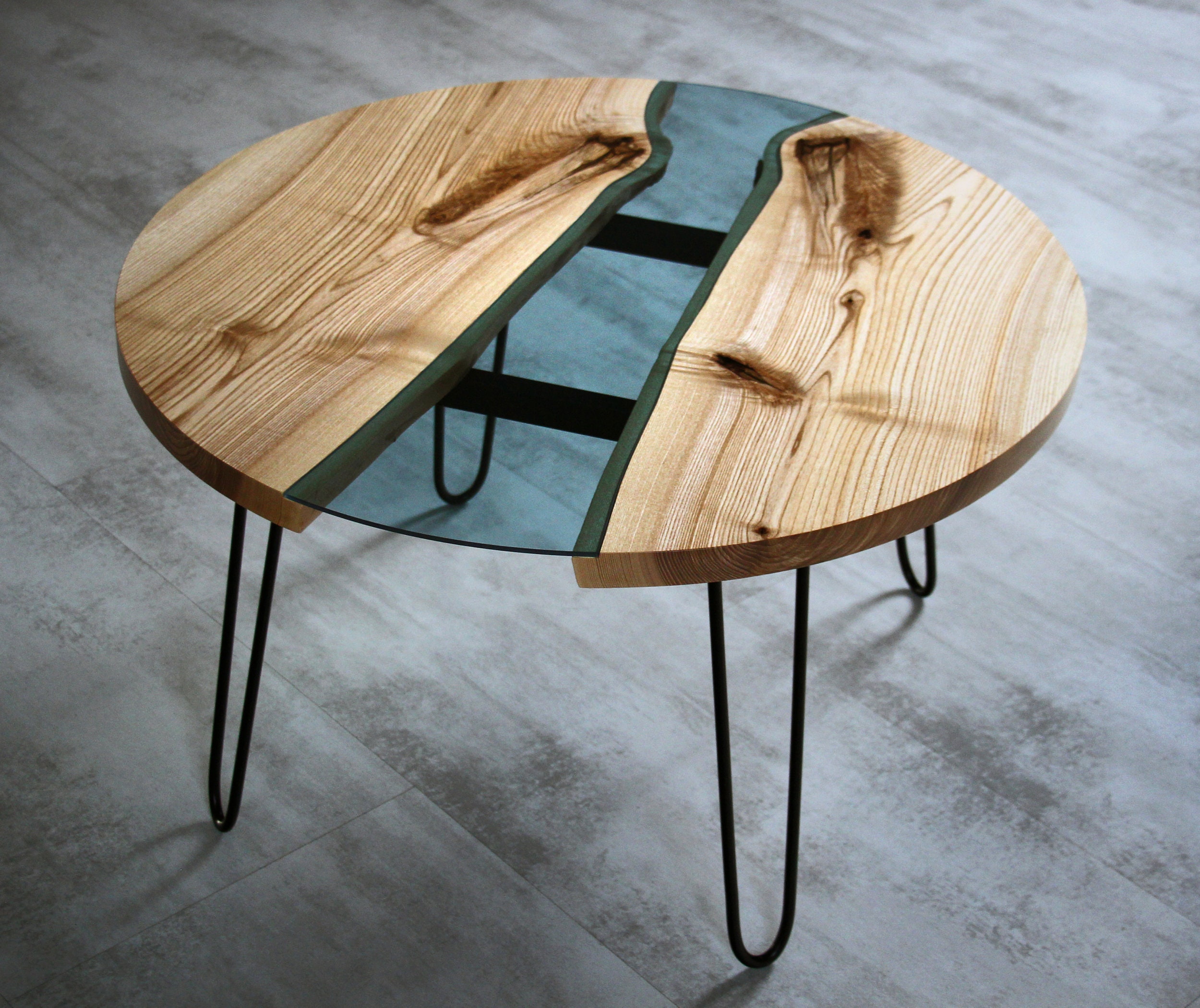 Custom River Table, Ash River Coffee Table With Hairpin Legs, Round ...