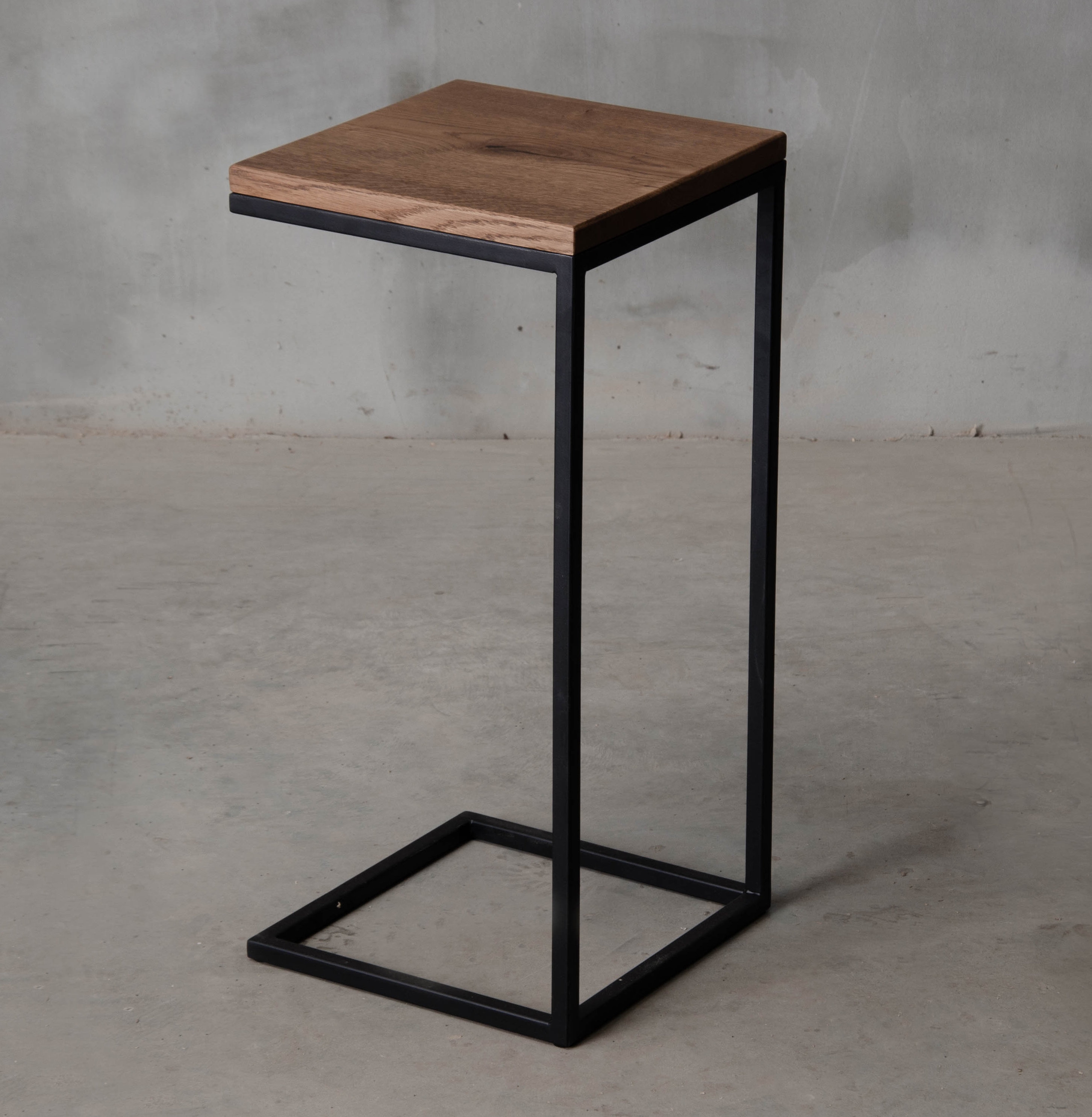 Square Side Table With Black Steel Leg, Small Coffee Table Make of Oak ...